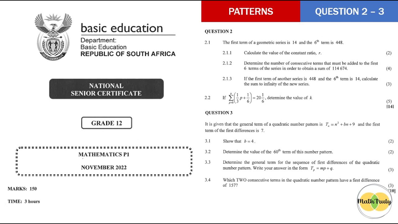 Sequences and Series Grade 12 Mathematics Paper 1 November 2022 NSC ...