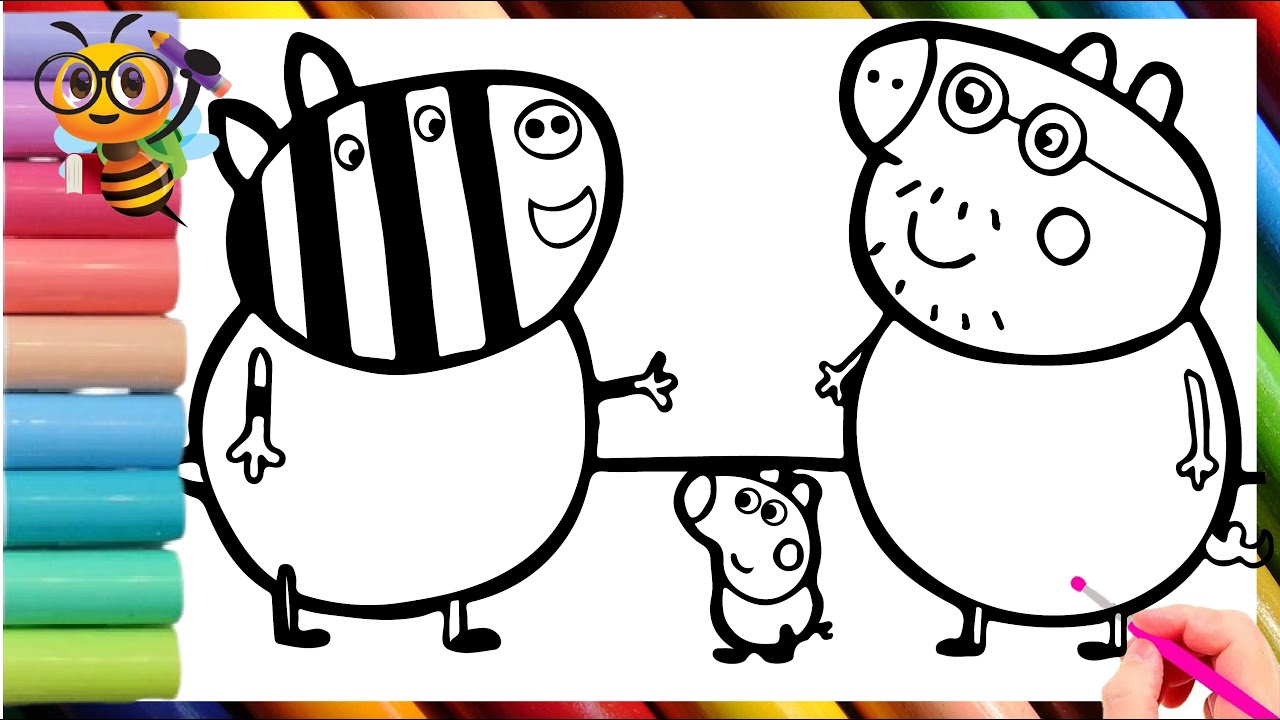 Draw and Color Daddy Pig with his friend🐷 ️👬 Drawings for Kids - YouTube