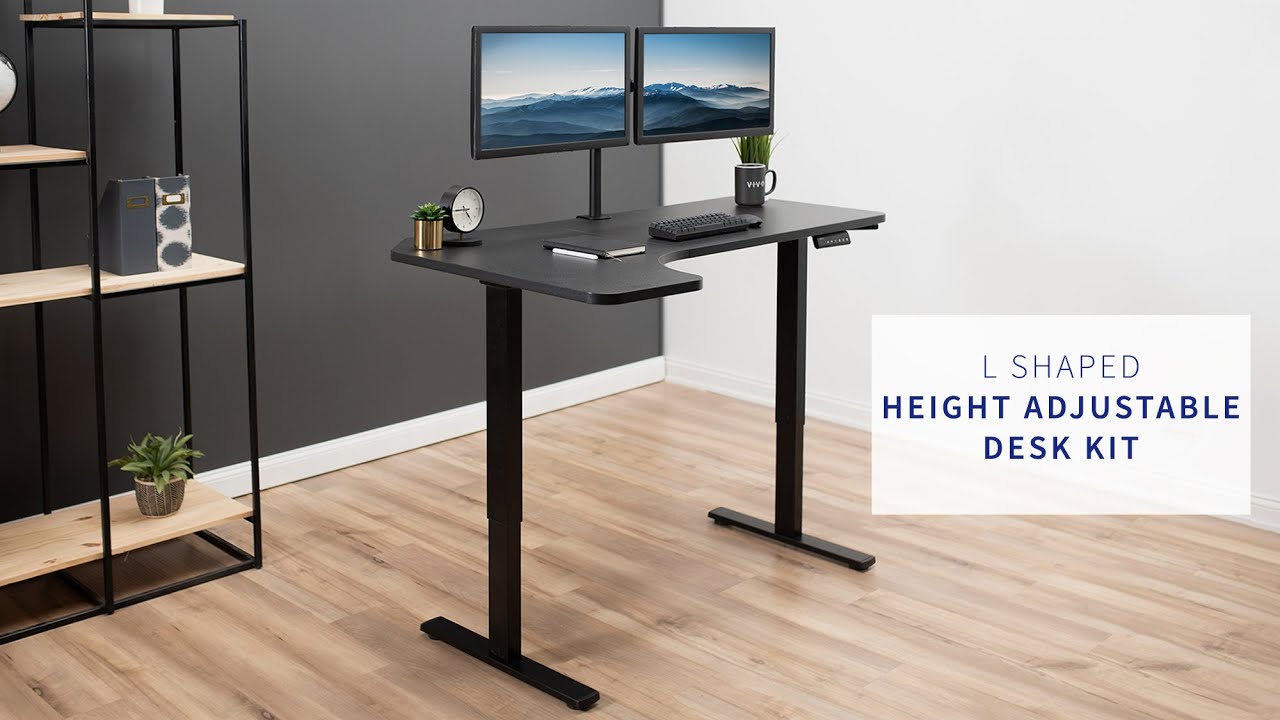 DESK-KIT-E2RB Black 58" x 35" Dual Motor Corner Desk with Push Button ...