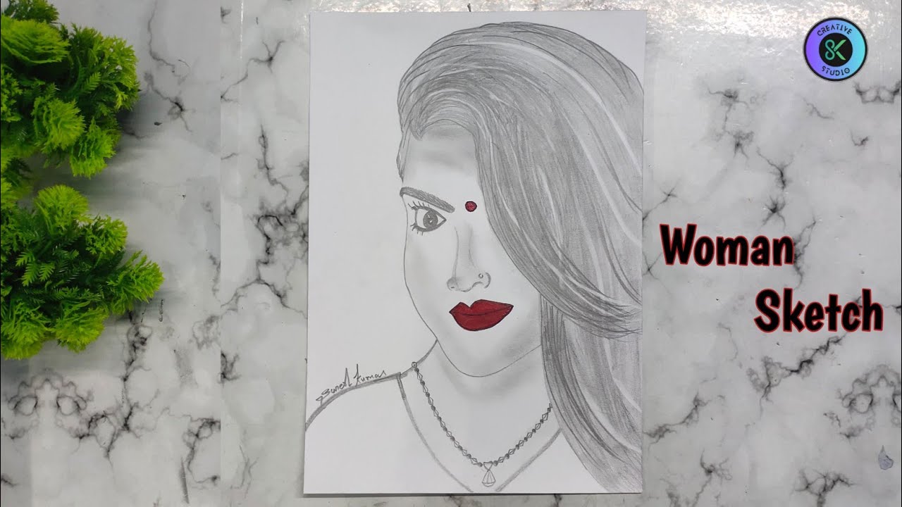 Beautiful Indian Woman face Drawing // How To Draw A woman Face For ...