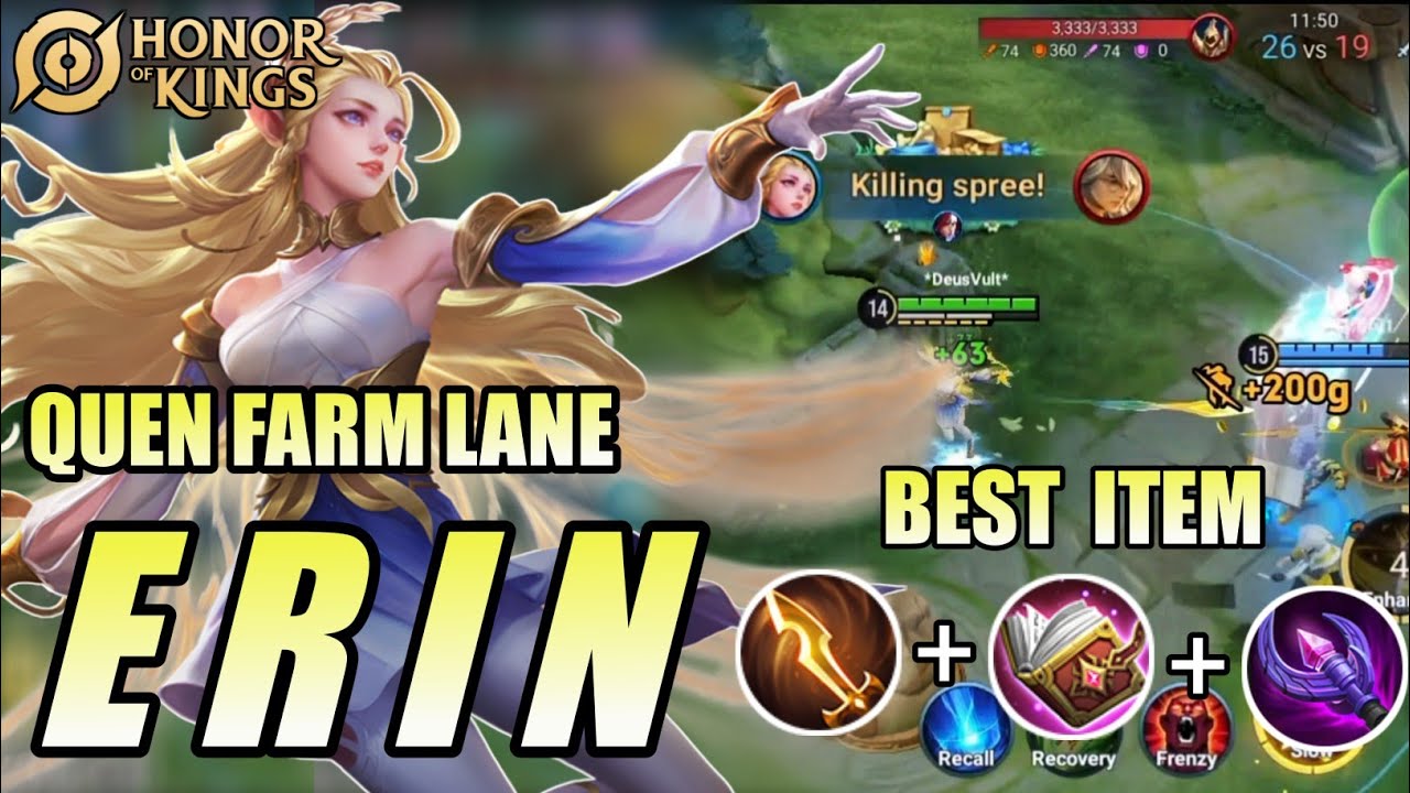 ERIN Quen of Farm Lane Honor of Kings (HOK) best item build & gameplay ...