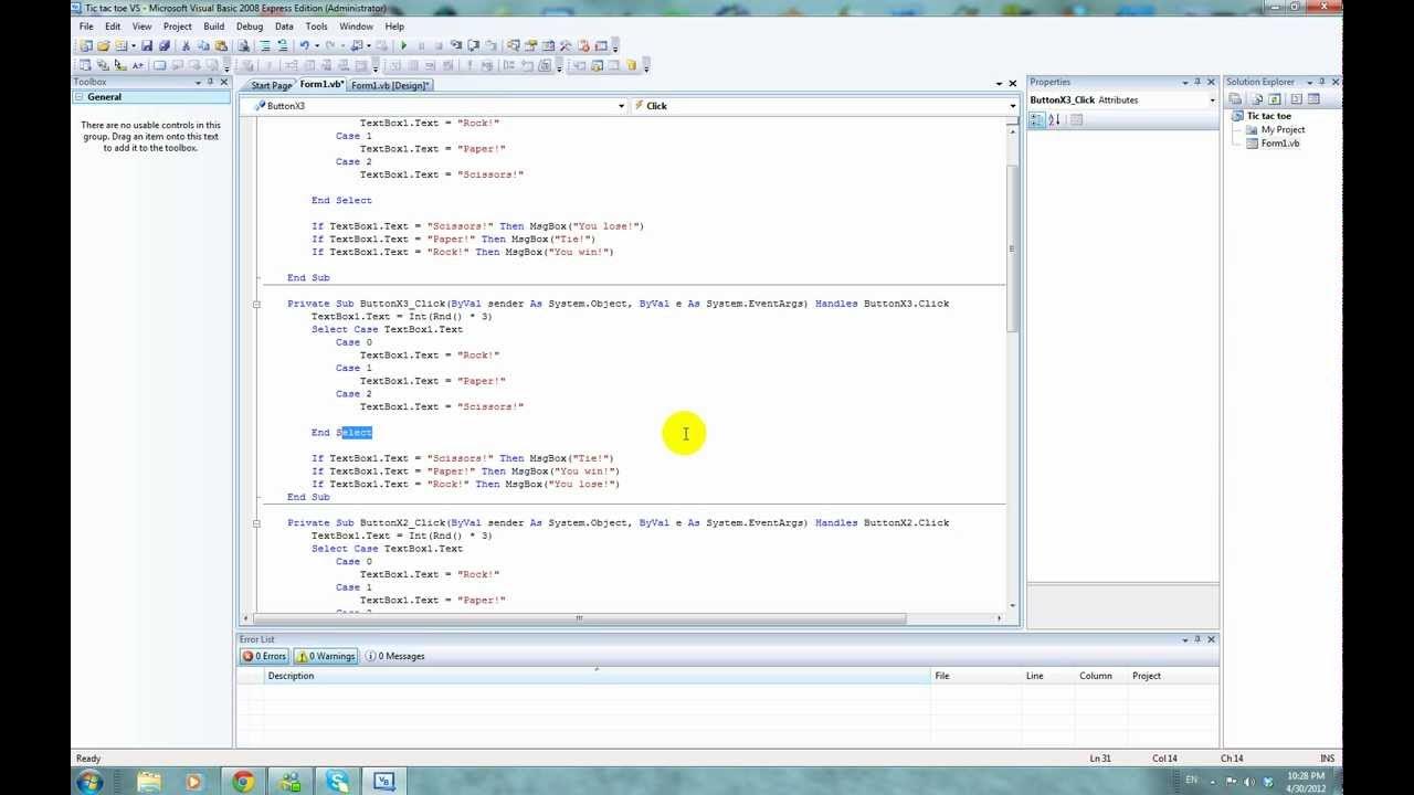 A tutorial how to make a simple game in visual basic/studio 2008/2010 ...