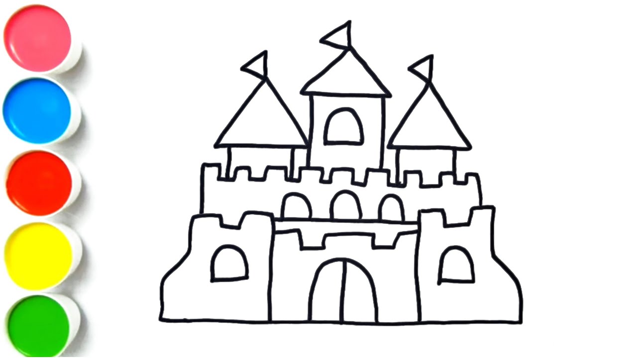 Castle Drawing Painting and Coloring for Kids Toddlers How to Draw ...