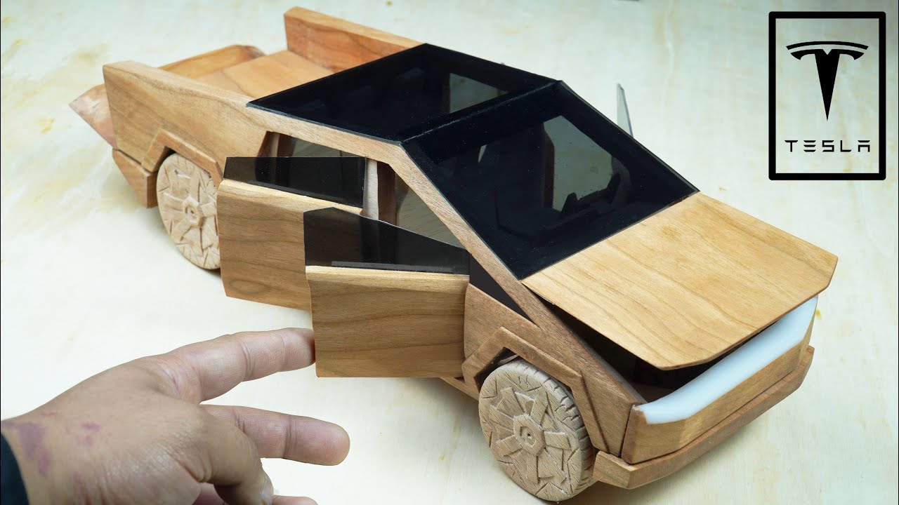 Wood Carving - Tesla 2021 Cybertruck pickup truck - Woodworking Art ...