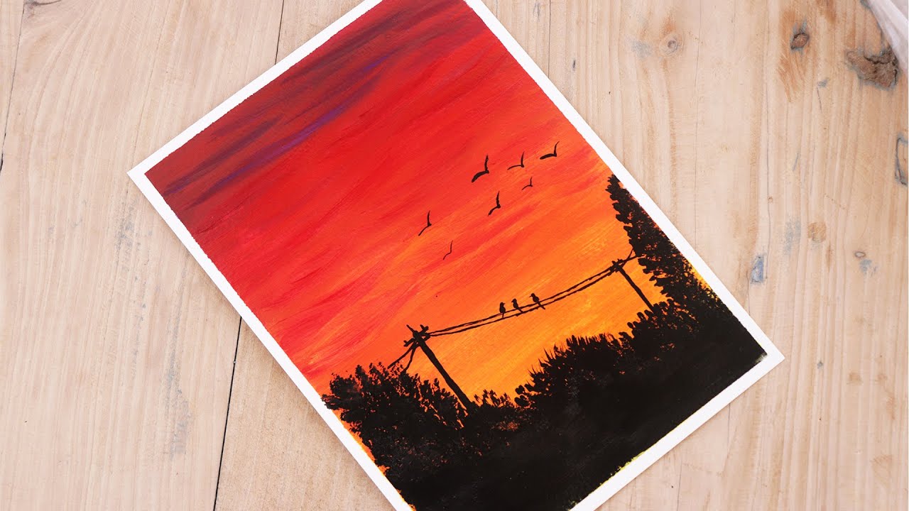 Sunset Painting Tutorial Acrylic Easy | Power Lines At Sunset | Daily ...
