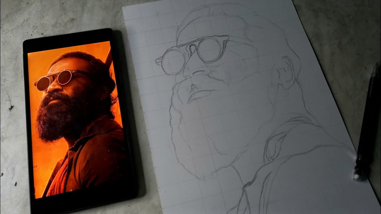 how to draw dhanush step by step outline tutorial | captain miller ...