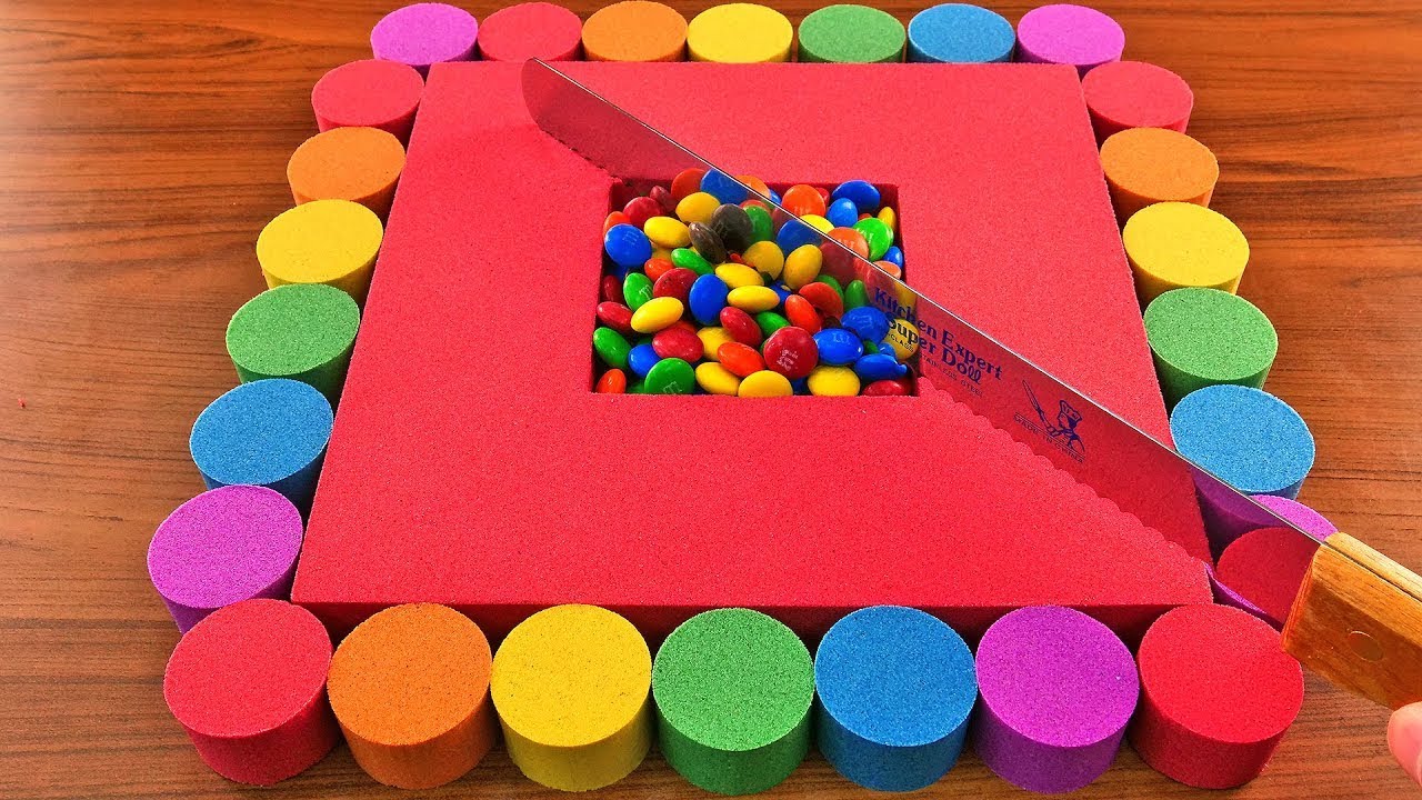 Satisfying Video l Kinetic Sand Rainbow M&Ms Cake Cutting ASMR #15 ...