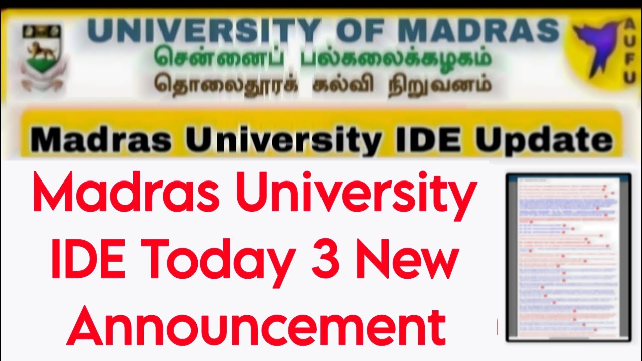 Madras University IDE Latest New Announcements👍 - YouTube