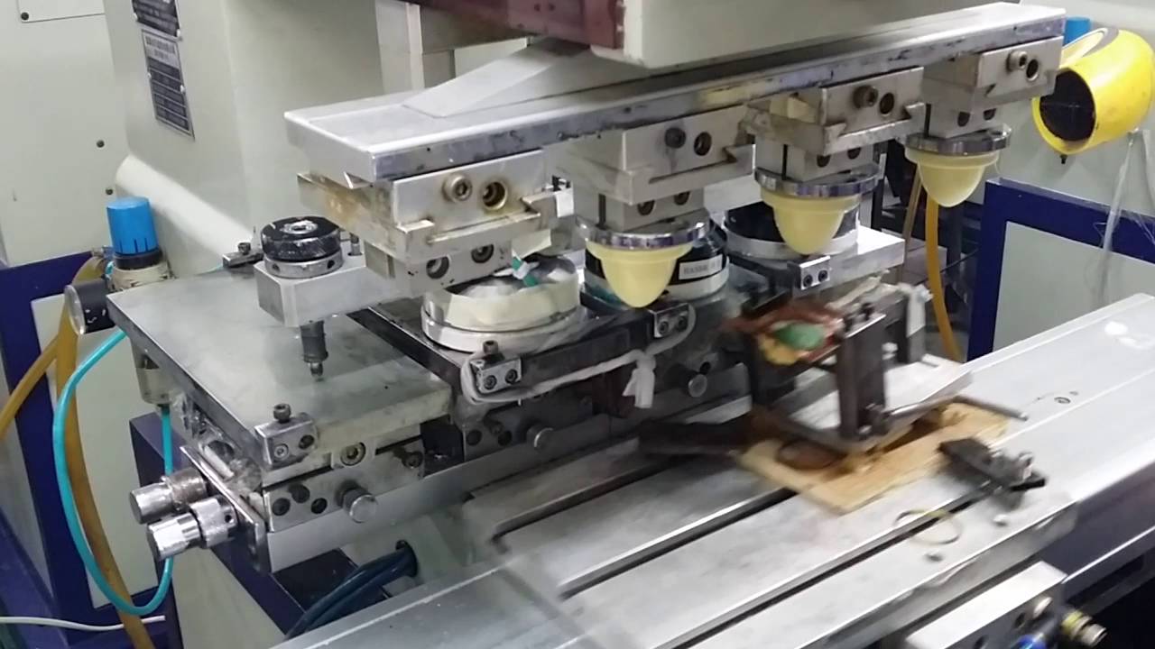 Four colors sealed ink cup pad printing machine - YouTube