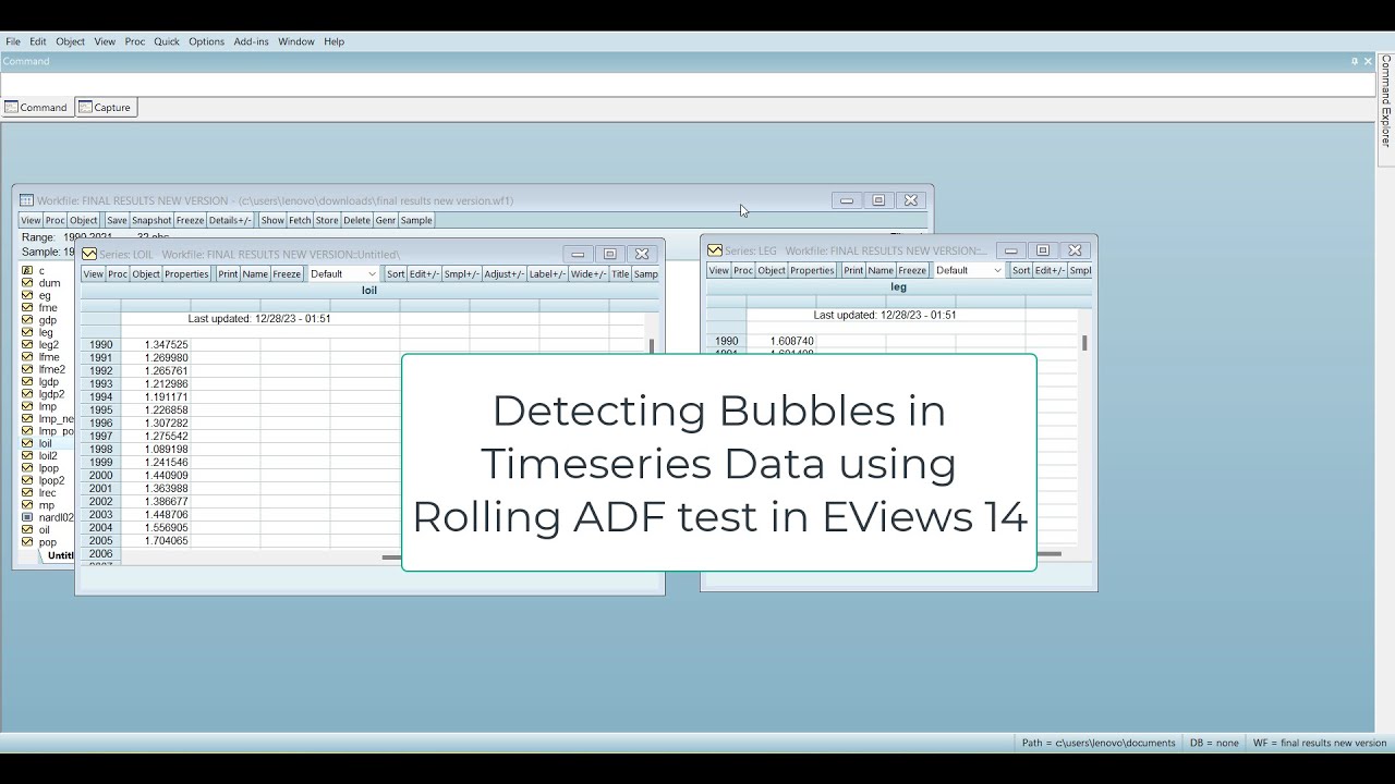Detecting Speculative Bubbles In Timeseries Data Using Eviews 14 Youtube 5590