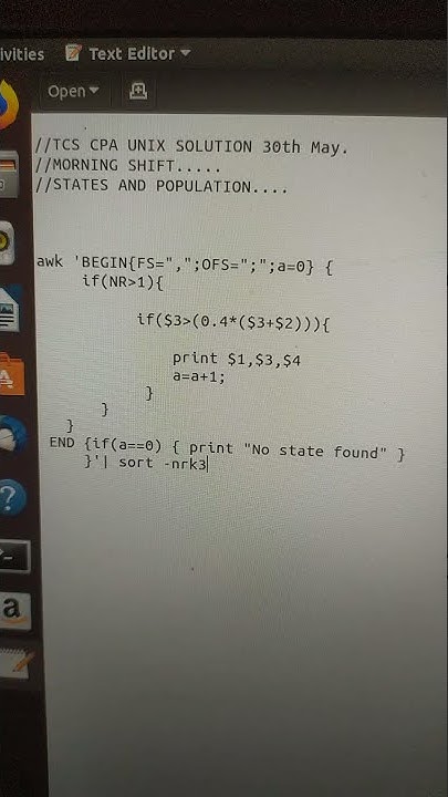 TCS CPA Unix Coding || Solution || 30th May || Morning Shift - YouTube