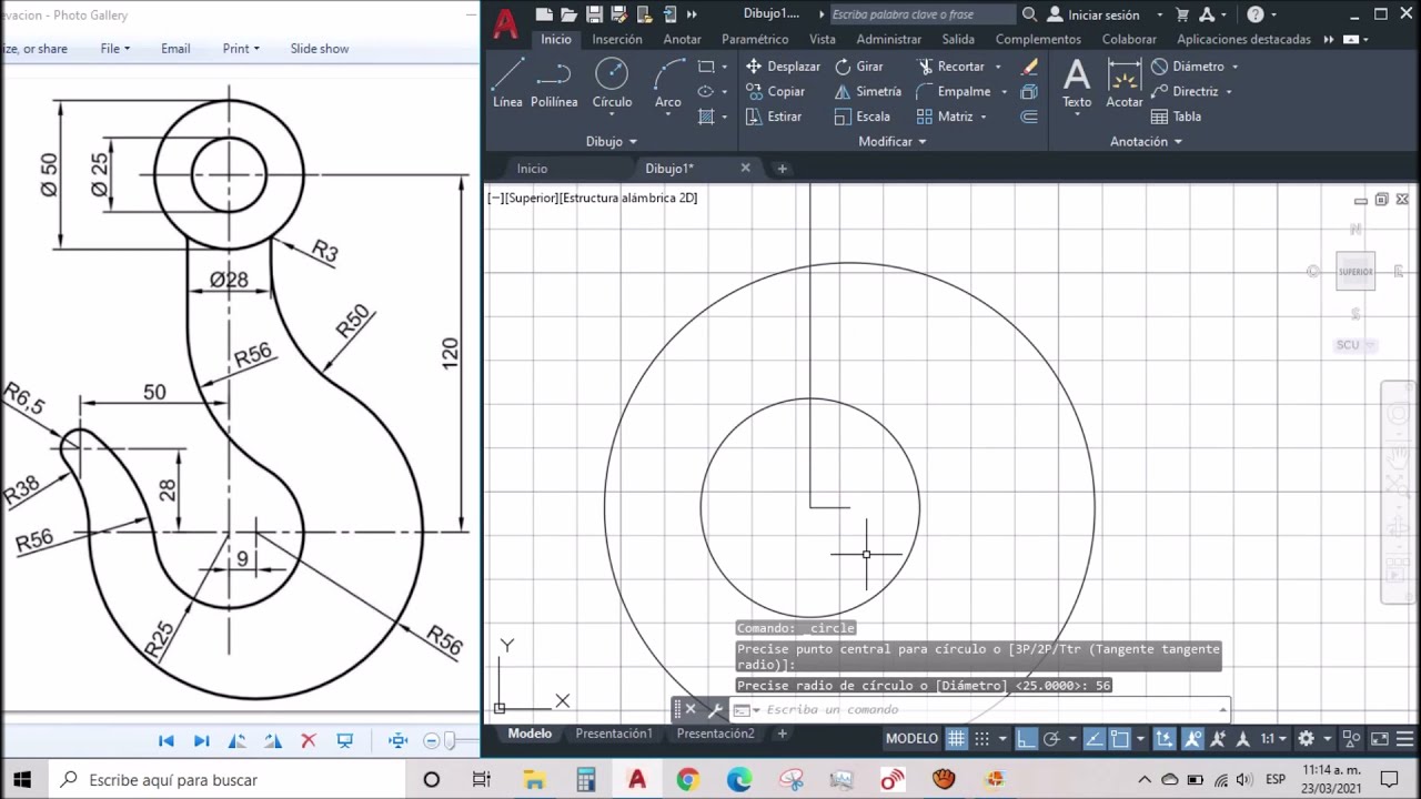 🔵 DIBUJO 2 de PIEZA MECÁNICA en AUTOCAD 2d - Gancho De Elevación - YouTube