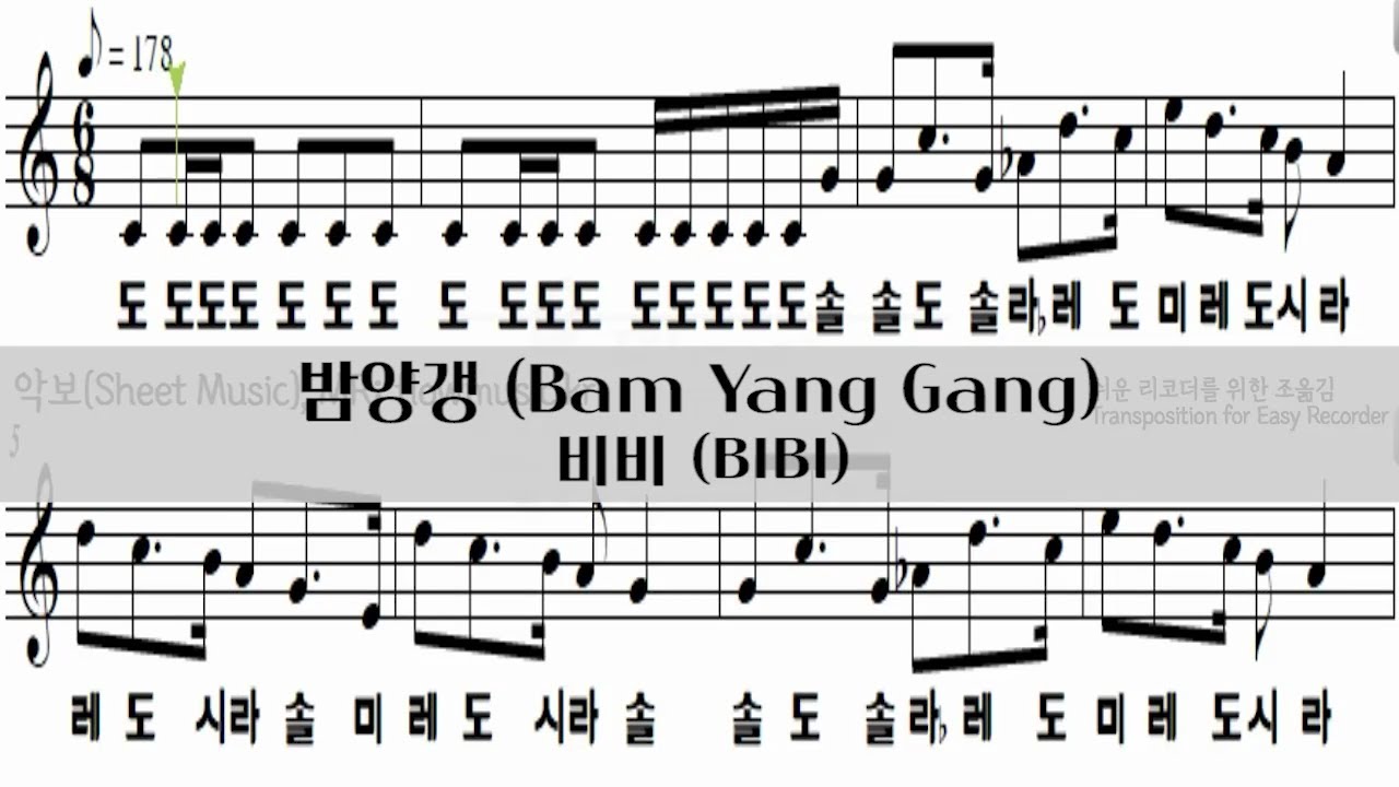 밤양갱 리코더악보 Youtube