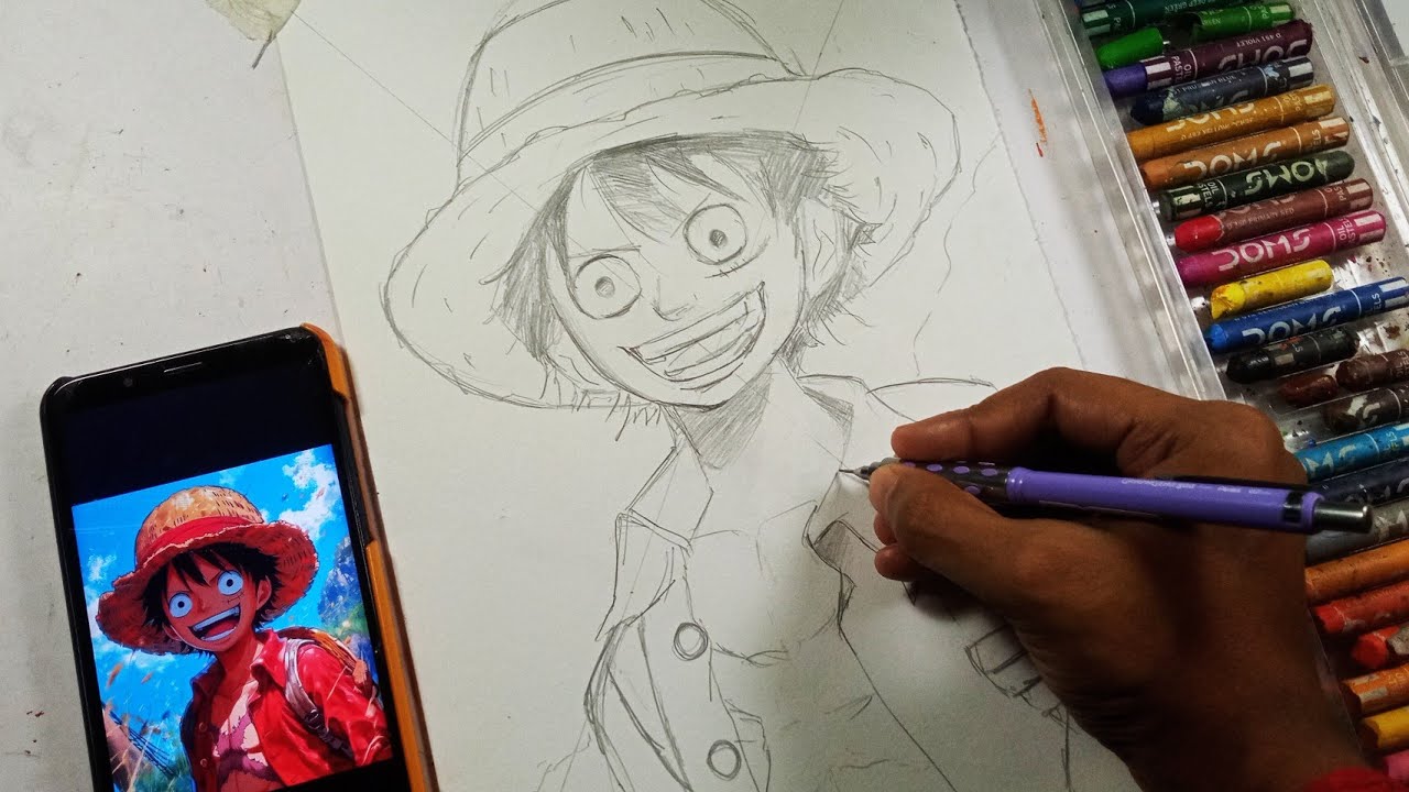 Luffy Drawing Outline Step by Step | One Piece Easy Pencil Sketch ...