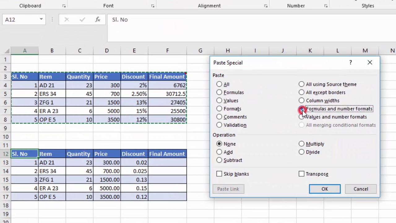 Paste Special Formulas and Number Formats - YouTube