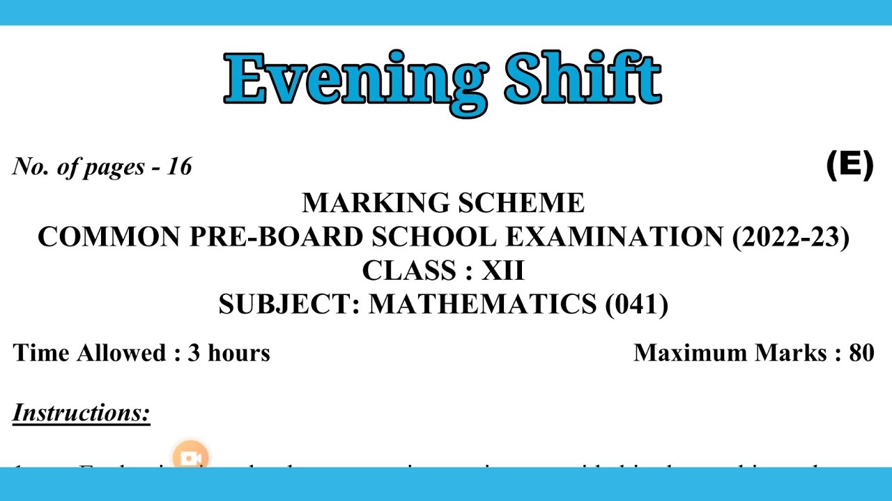 Mathematics Class 12 Pre Board Exam Answer Key 2022 Evening Shift mathematics-class-12-pre-board-exam-answer-key-2022-evening-shift