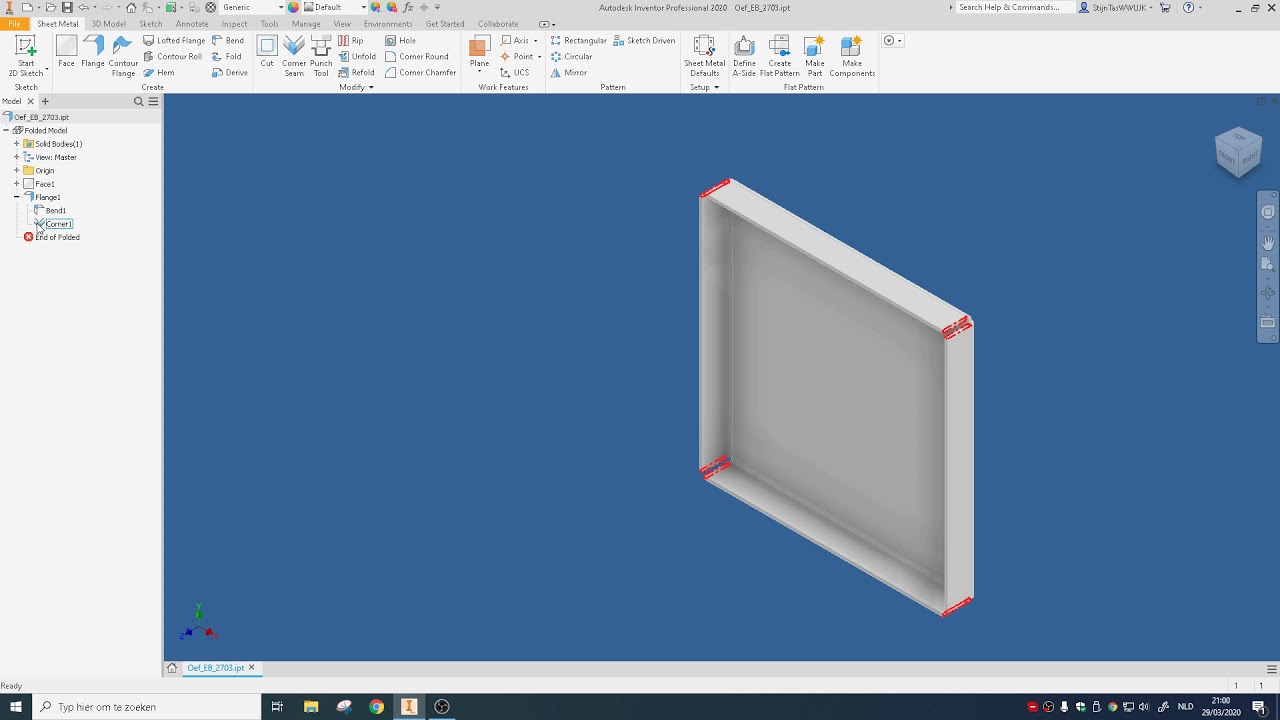 Inventor faq 0005 Sheet Metal corners - YouTube