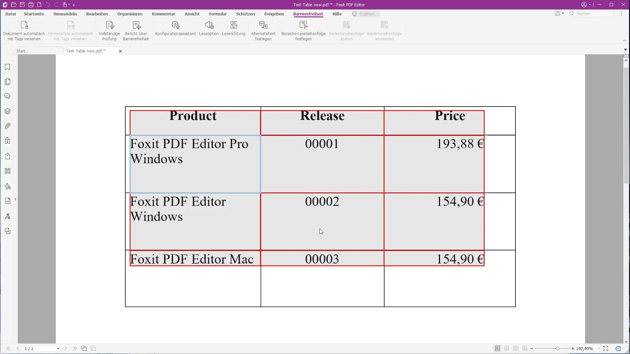 Tabellen in PDF-Dokumenten barrierefrei gestalten mit Foxit PDF Editor Pro - YouTube