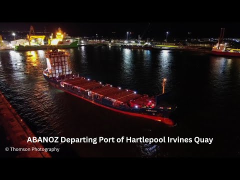 Containership ABANOZ Departing Port of Hartlepool Irvines Quay on Wednesday 6th December 2023.