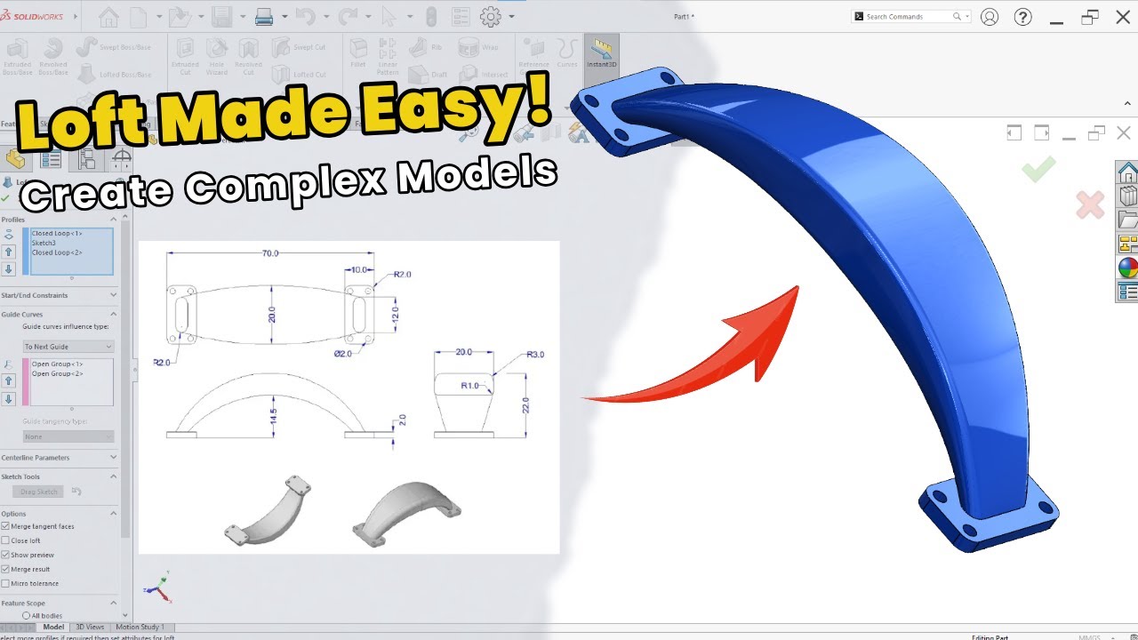 Design Complex 3D Models with Lofted Boss/Base in SolidWorks - YouTube