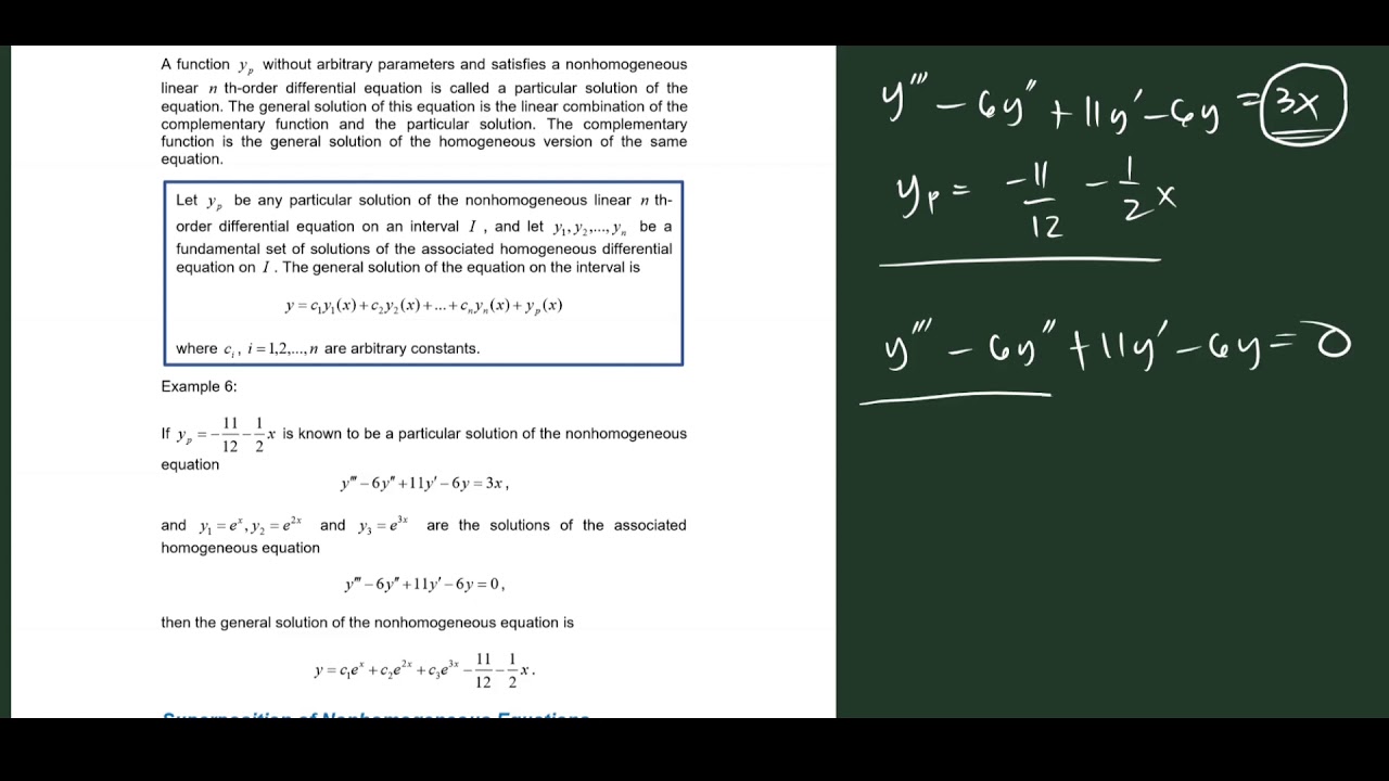 General Solution - Nonhomogeneous Linear nth order DE - YouTube