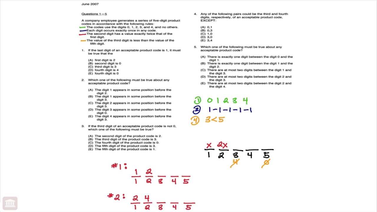 June 2007 LSAT Logic Game 1 Setup - YouTube
