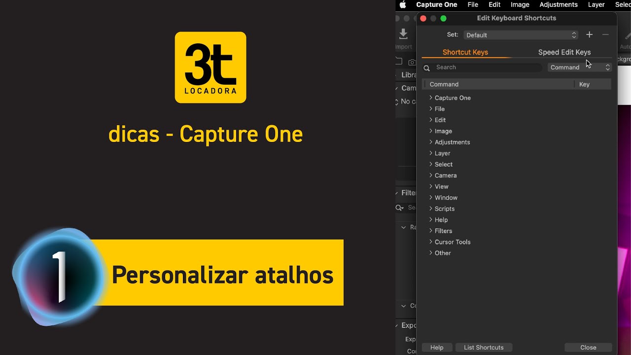 Como personalizar atalhos no Capture One - YouTube