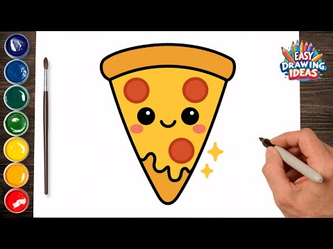 How to Draw a Cute Pizza Slice - Easy Kawaii Drawing for Kids & Beginners