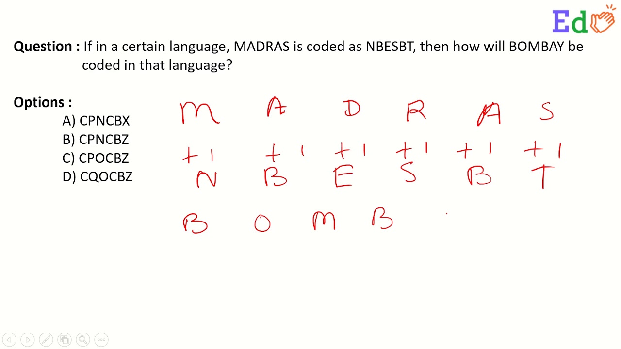 In a language, MADRAS is coded as NBESBT, then how will BOMBAY be coded in that language? - YouTube