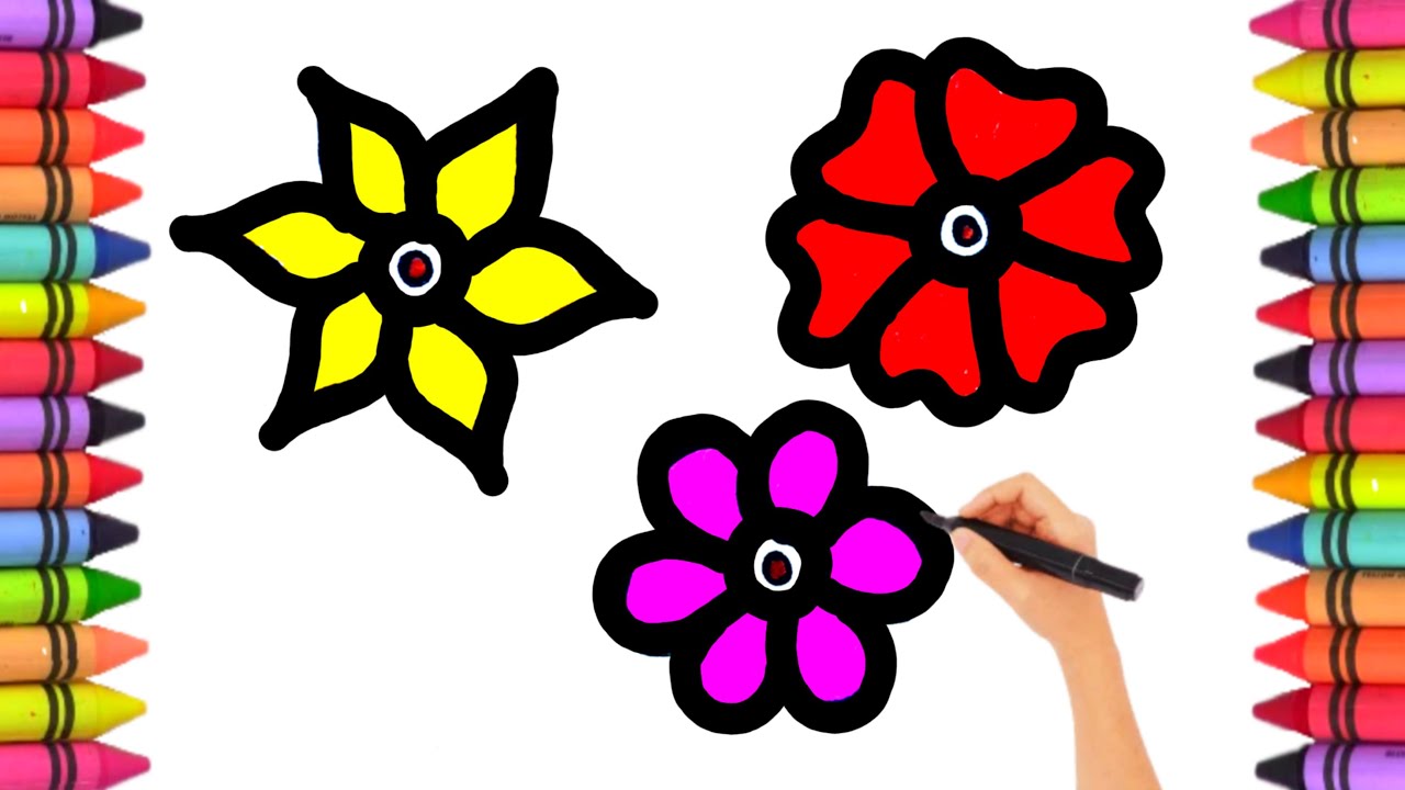 How to draw flower step by step for kids | flower drawing and coloring ...