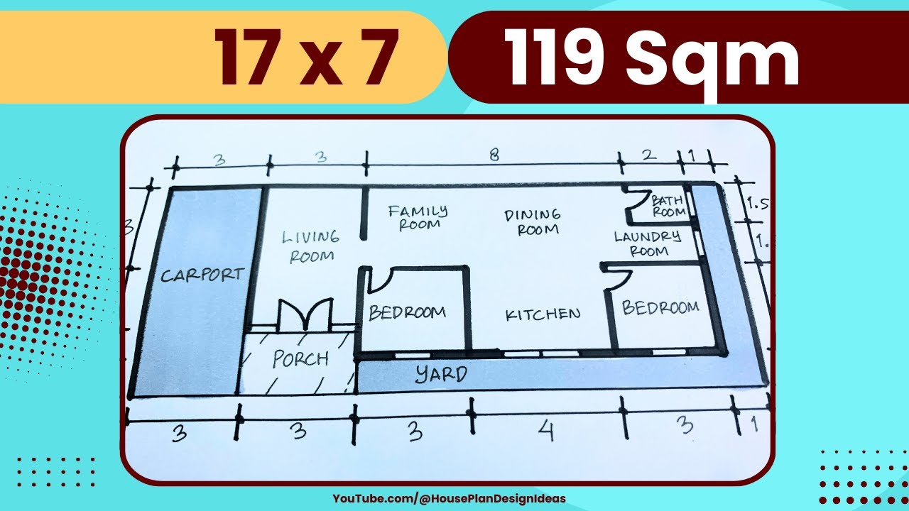119 square meter House Plan Design 17x7 meters 2 Bedroom - YouTube