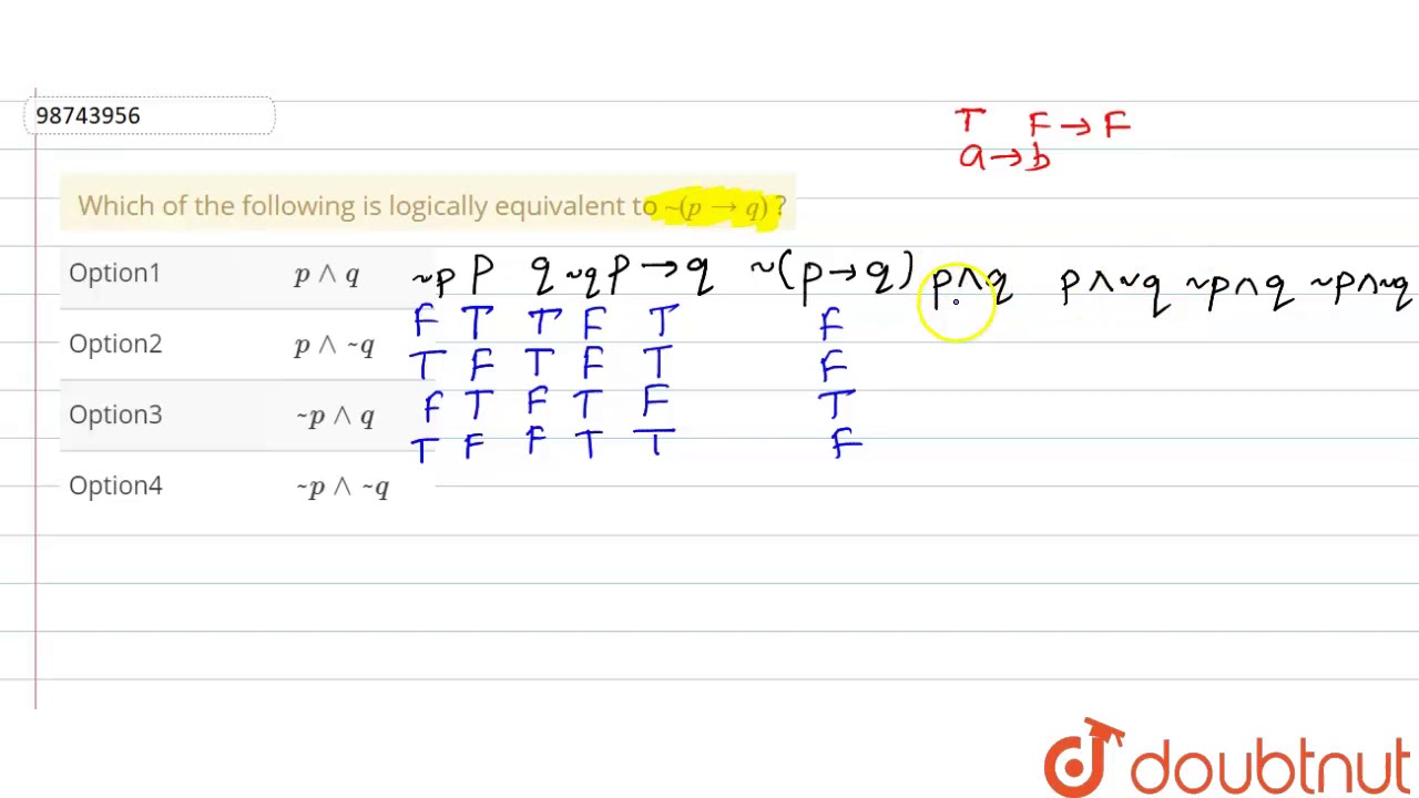 Which Of The Following Is Logically Equivalent To P To Q Which Of The Following Is Logically Equivalent To P To Q