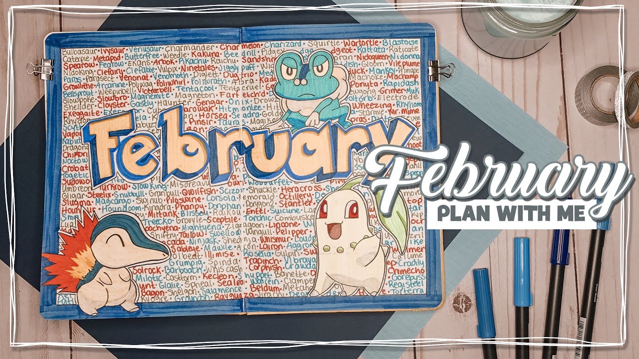 february 2021 bullet journal set up || pokémon starters - YouTube