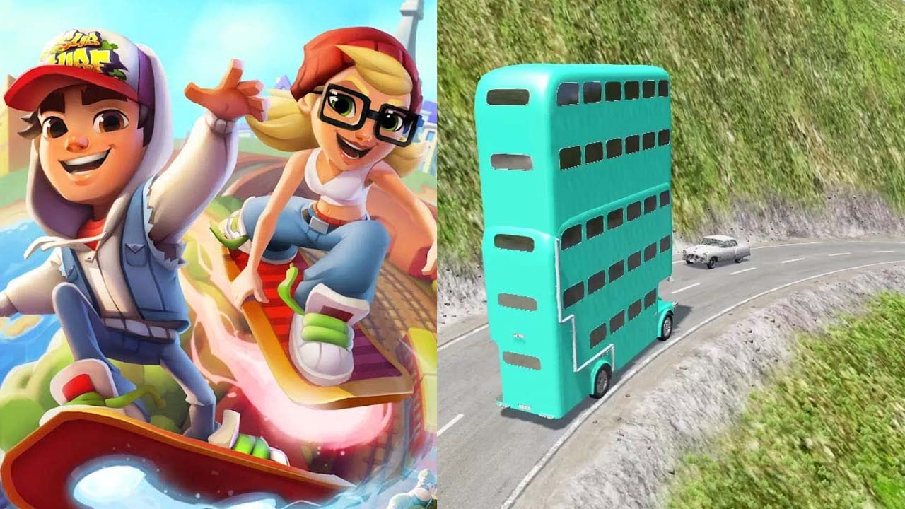 Subway Surfer || BeamNG Modify Big Tire Rainbow Buses Crash fun ...
