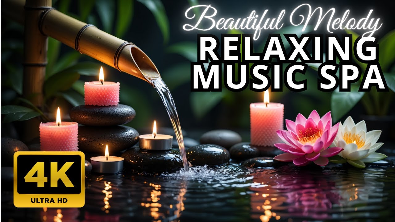 4K - Calming Spa Music 🌿 Relaxing Piano Music, Water Flow sounds for ...