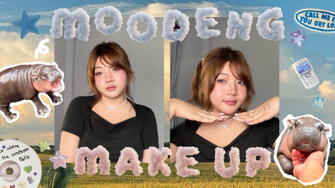 🩰 ꒰ Moodeng Makeup ꒱ ลองแต่งหน้าโทนสีเดียวกับน้องหมูเด้ง , เม้ามอยกัน ...