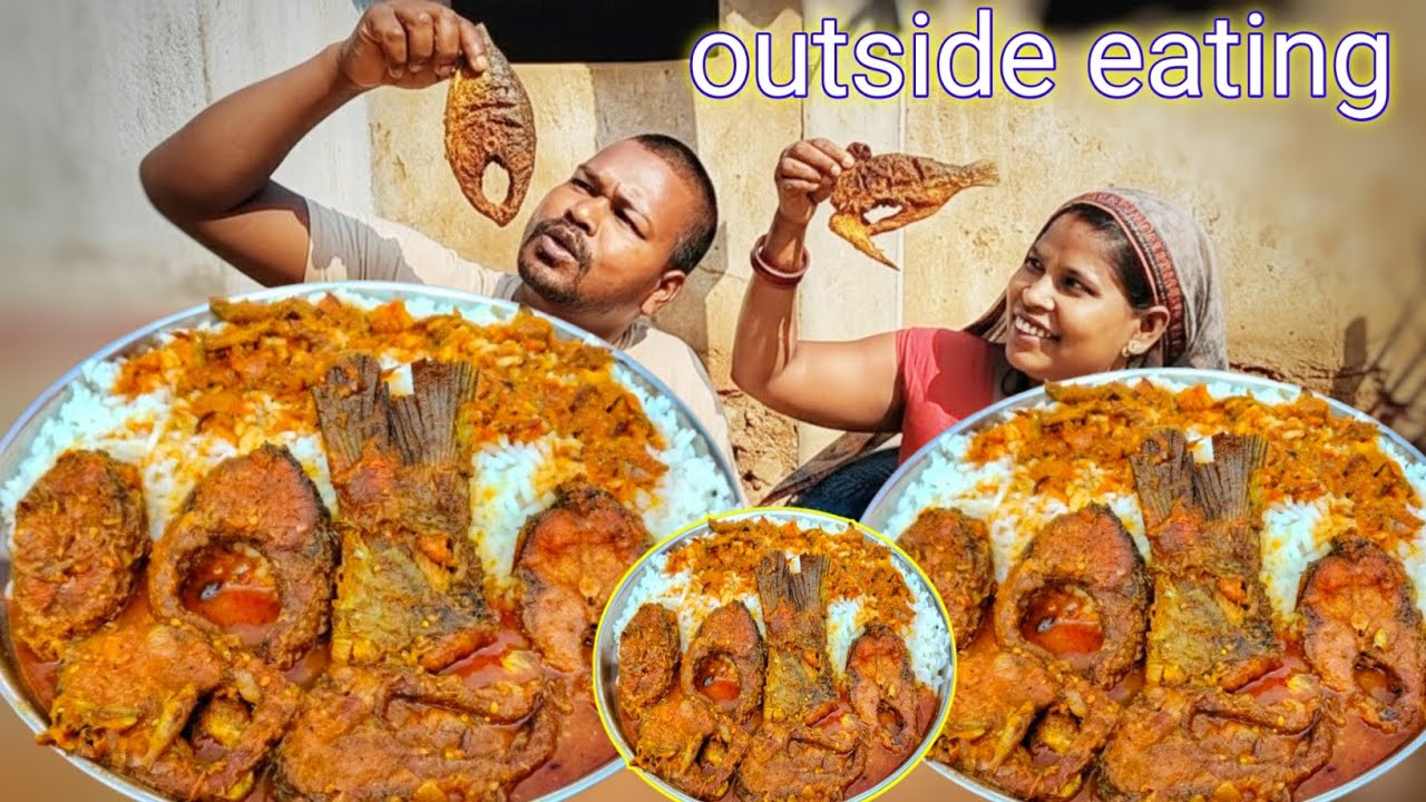eating show | unique fish curry cooking eating show | outside fish ...