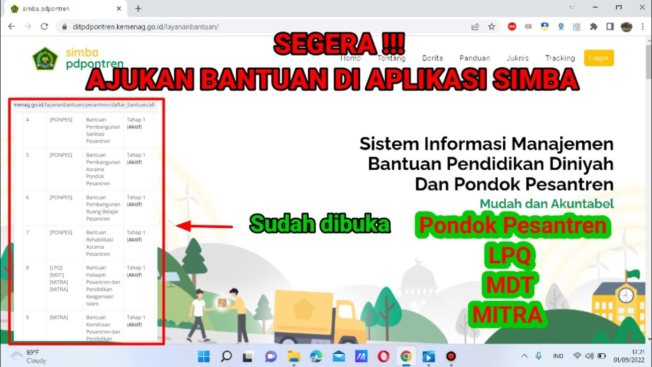 SEGERA AJUKAN BANTUAN UNTUK PESANTREN, LPQ, MDT DLL DI APLIKASI SIMBA ...