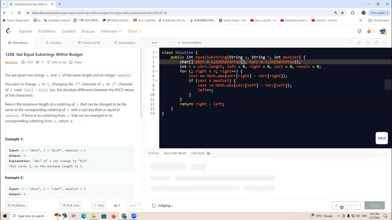 1208. Get Equal Substrings Within Budget - YouTube