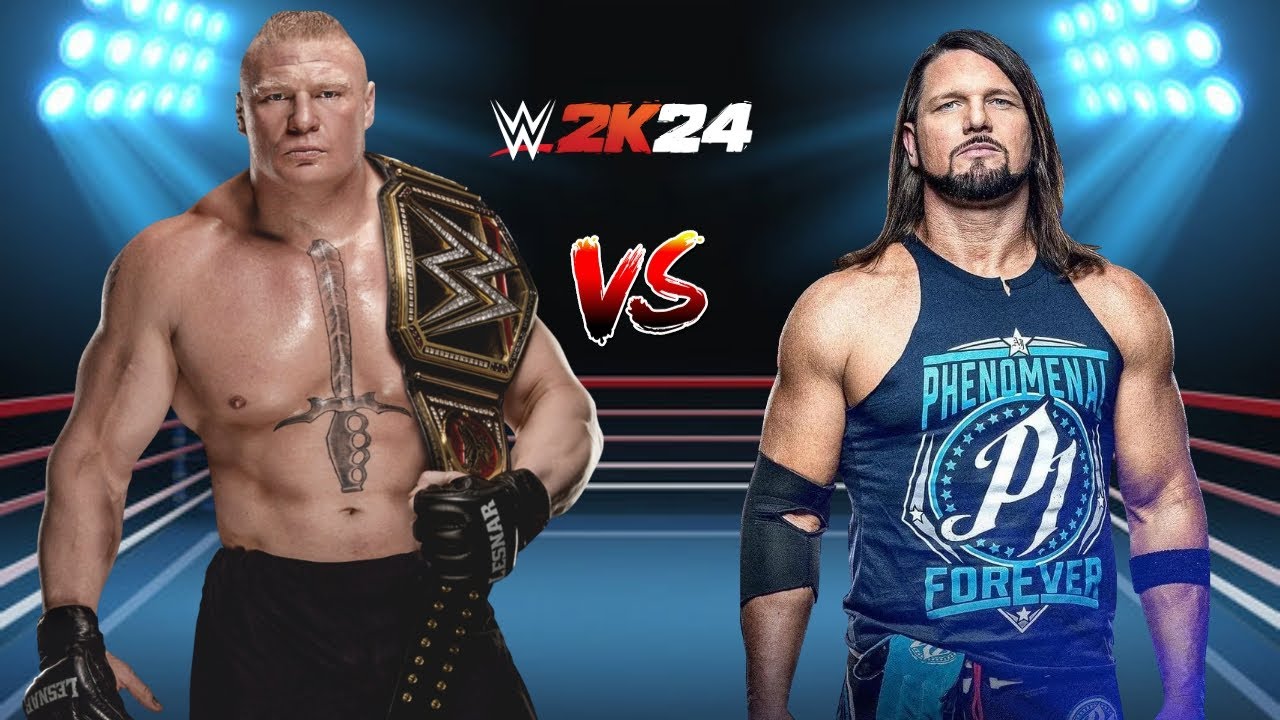 WWE 2K24 Brock Lesnar'14 Vs Aj Styles - No Holds Barred match - WWE ...