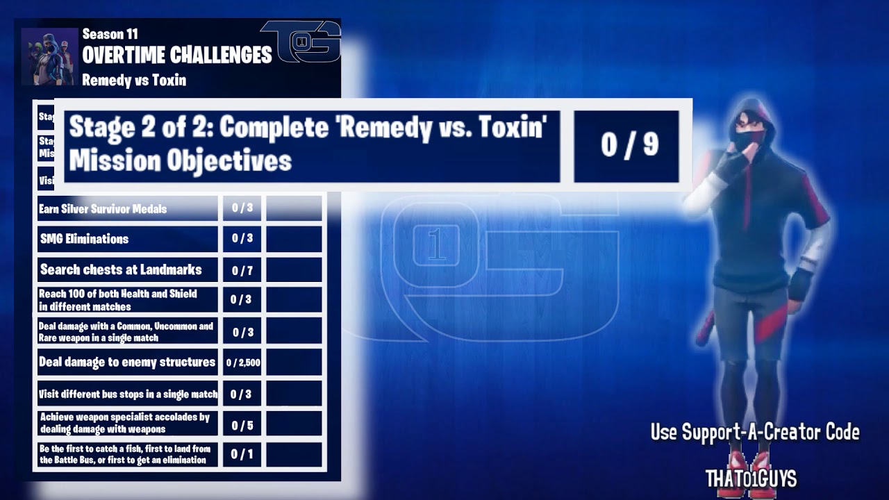 Fortnite Chapter 2, Season 1 Overtime challenges Remedy vs Toxin - YouTube