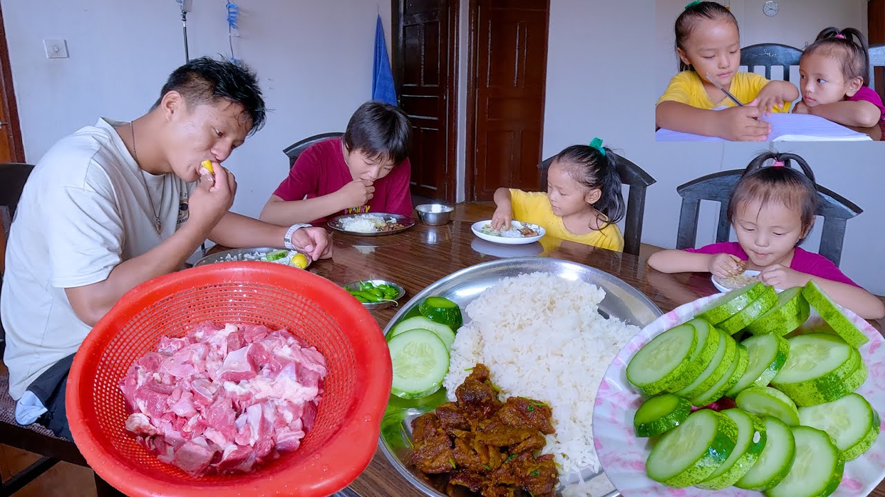 bungwa is our guest || i am cooking buff fry curry & rice for lunch ...