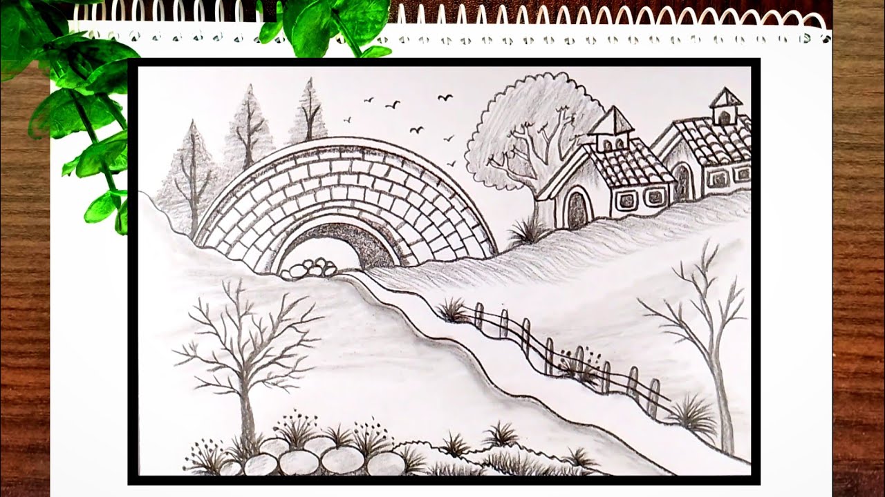 How to drawing beautiful nature | Pencil drawing nature scenery easy ...