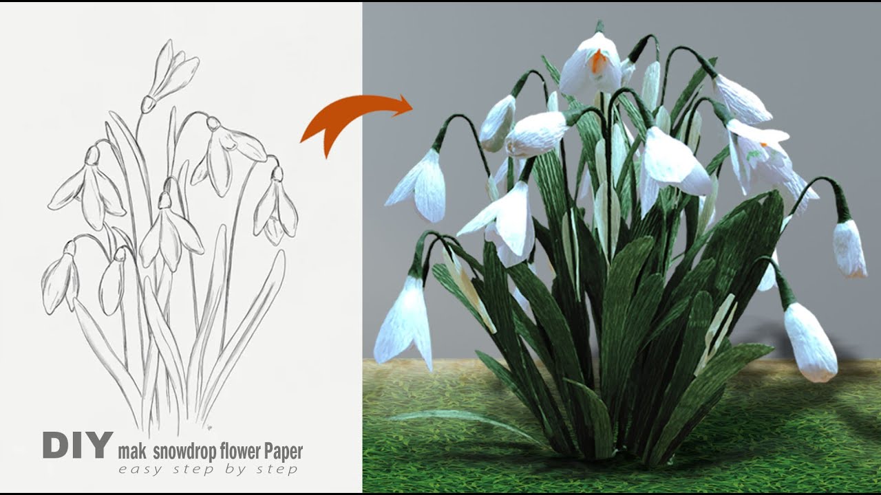 Beautiful snowdrop flower making with paper :: diy snowdrop flower ...