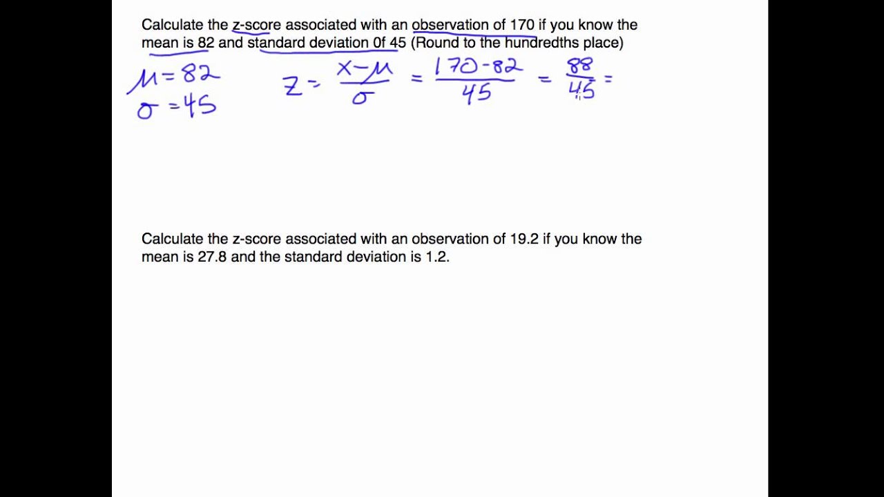 Calculating Z-Scores: Two Examples - YouTube