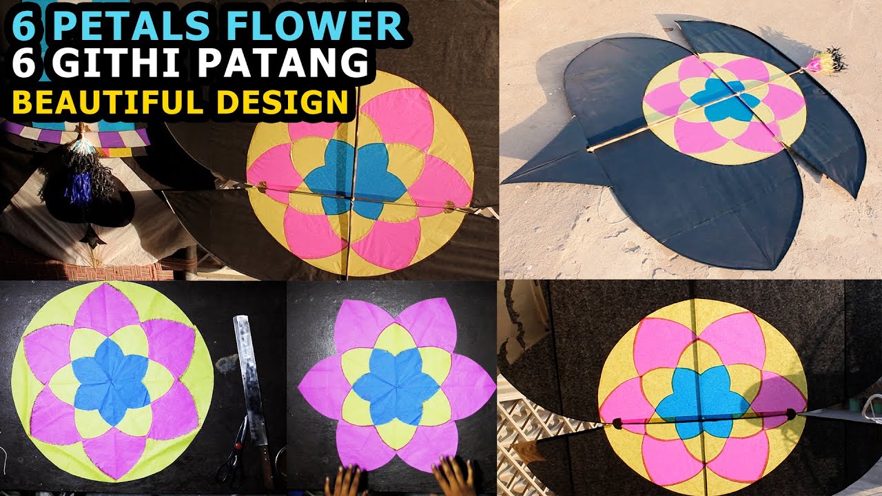 Beautiful Flower Design || 6 Githi Patang Making Tutorial || Kites ...
