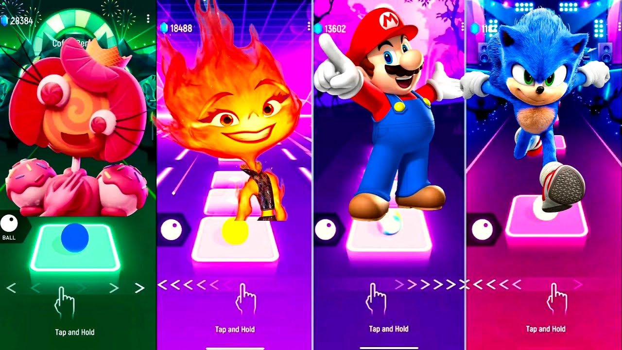 Princess Loolilalu vs Ember vs Mario vs Sonic Tiles Hop - YouTube