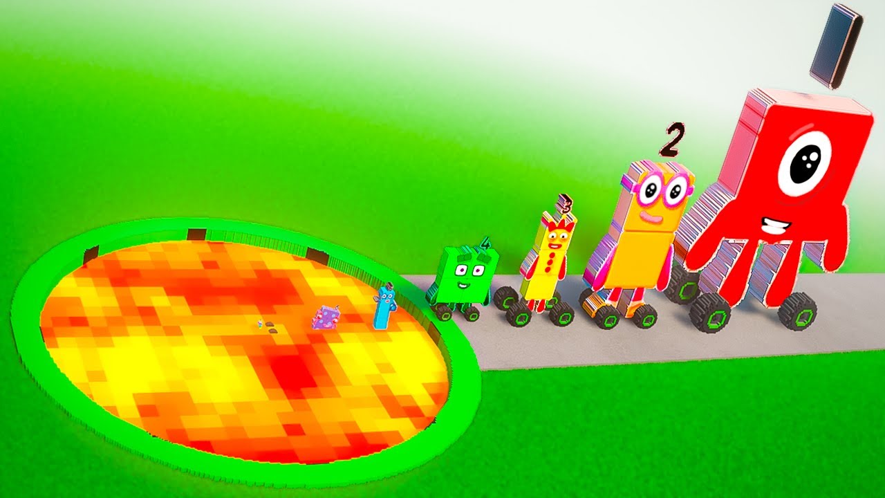 Big & Small Number Blocks CARS VS LAVA PIT VS Obstacle Course ...