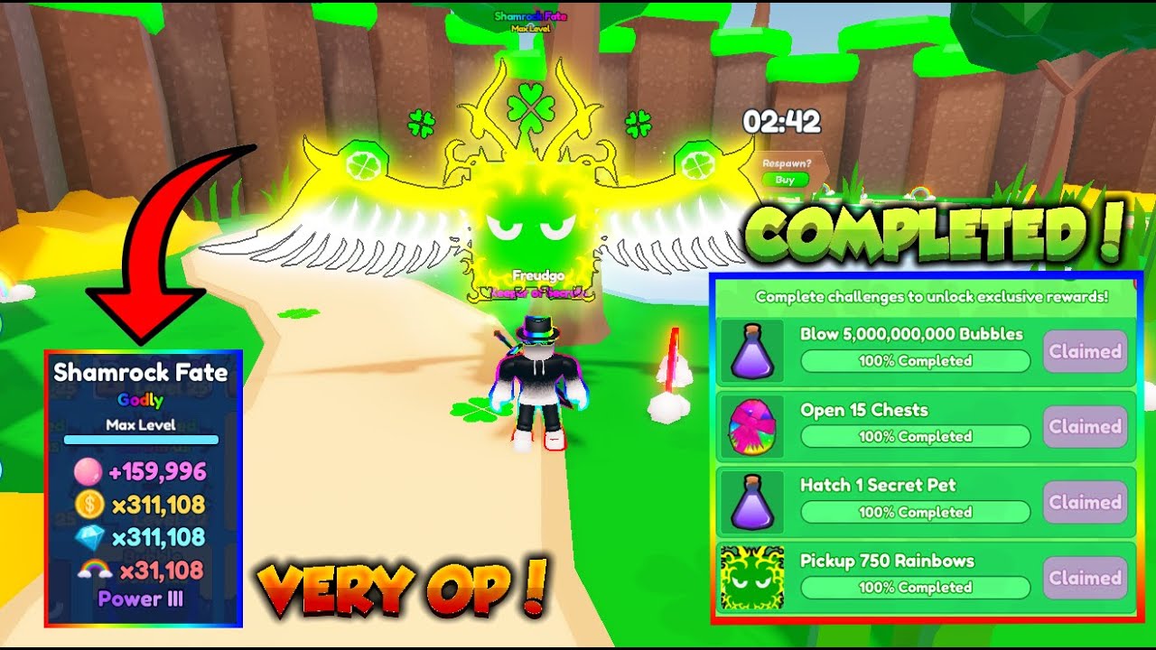 Showcasing the new 🍀Shamrock fate🍀 pet in bubble gum clicker (Roblox ...