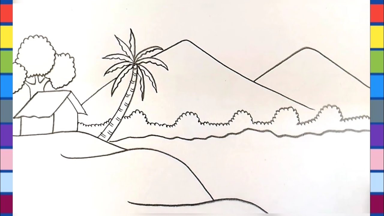 Scenery | Indian Village Drawing | Village Nature Drawing | Beautiful ...